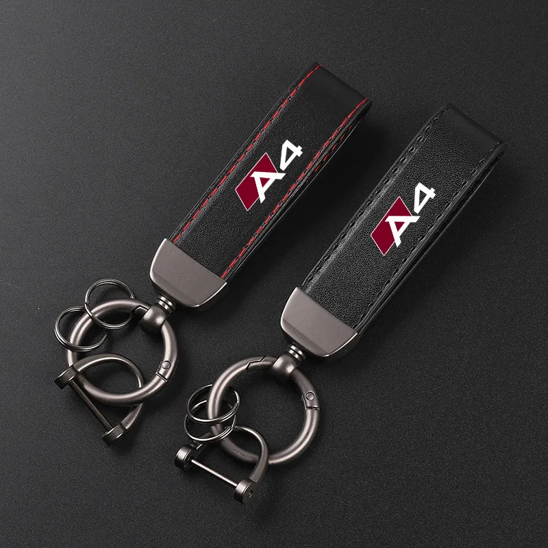 Deluxe Leather Keychain with Car Badge Keychain Pendant For AUDI A4 ...