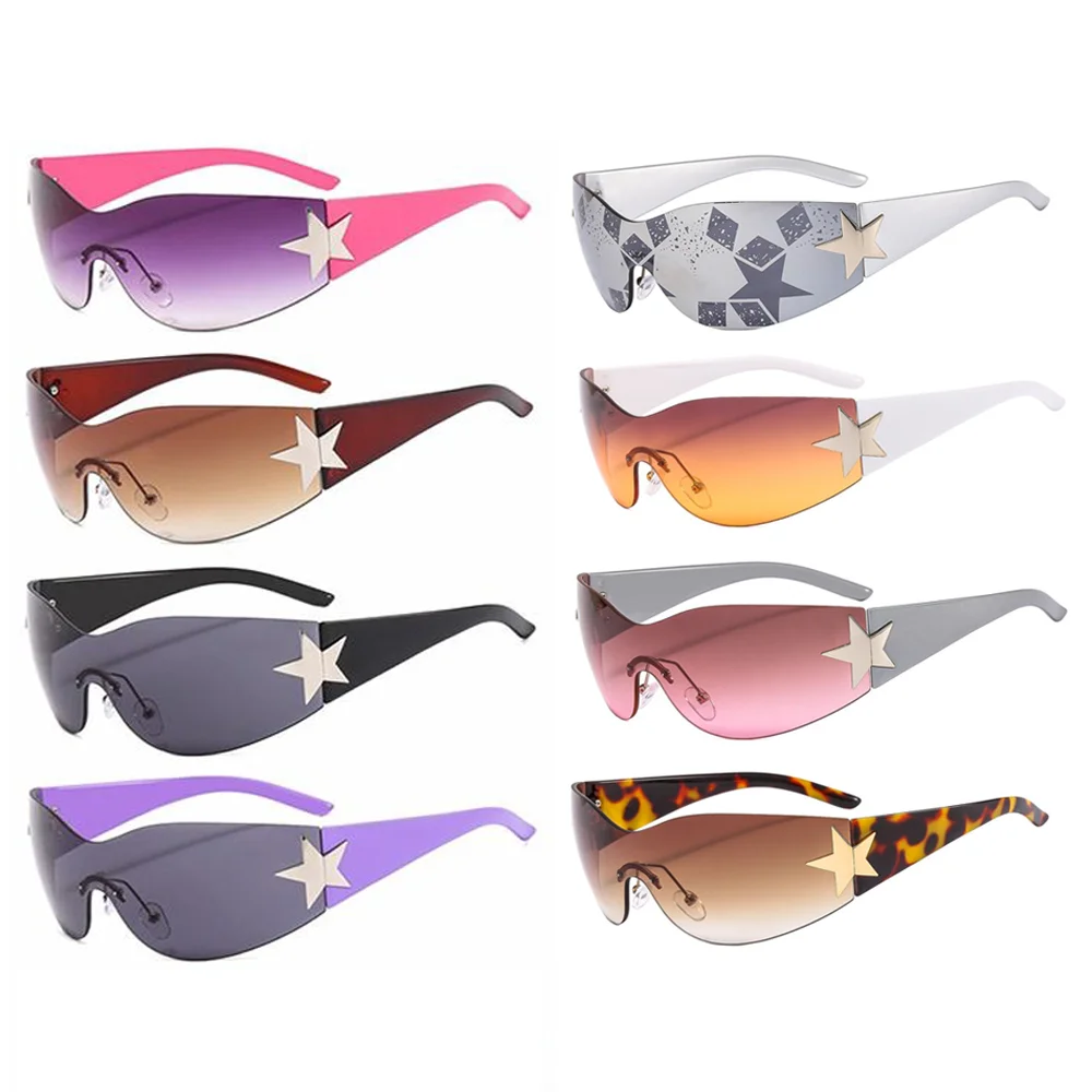 Fashion Y2K Rimless Sunglasses Women Men Oversized Trendy Wrap Around ...