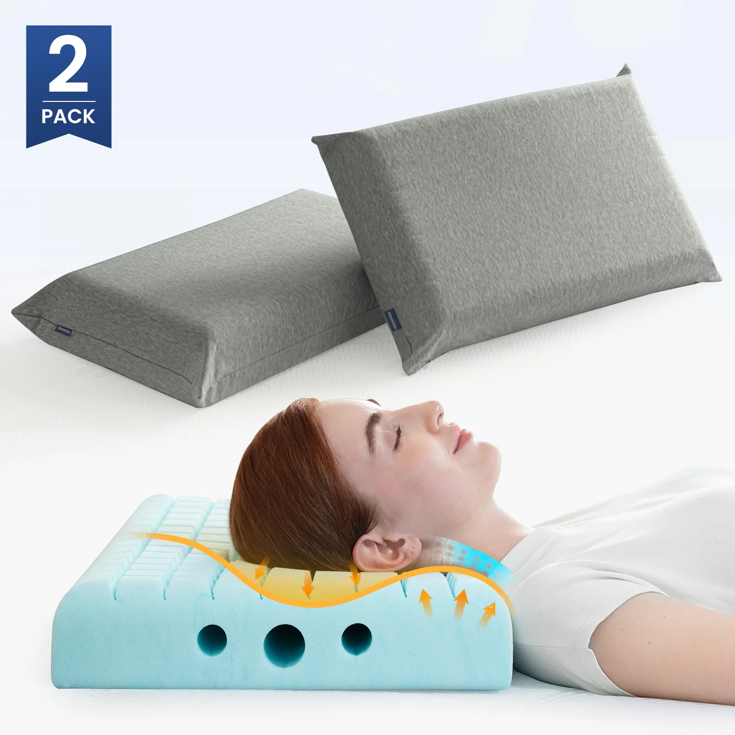 Newentor Height-Adjustable Memory Foam Pillow, Queen Bed Pillows set of ...