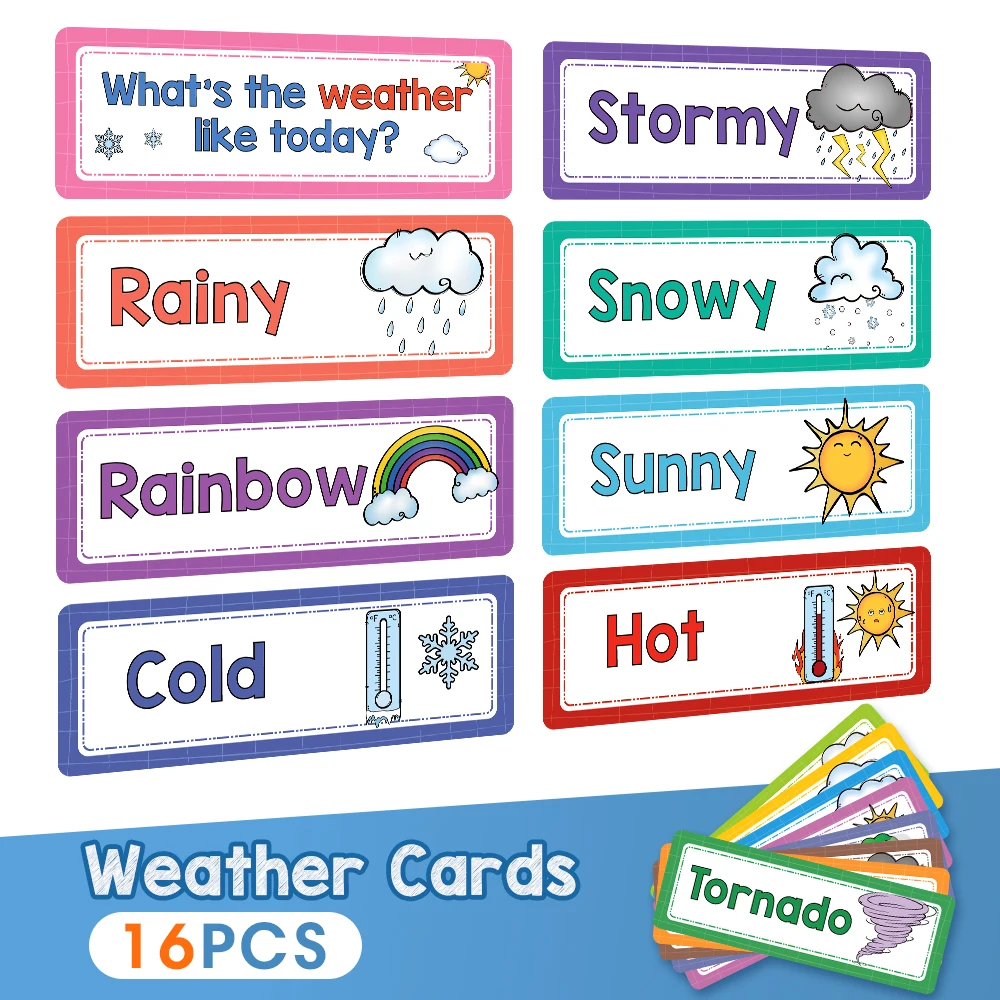 16 PCS Children learning Weather flash cards Teacher's teaching aids ...