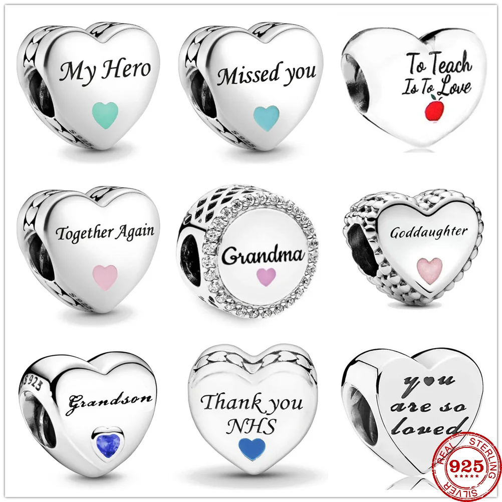 Heart Shape 925 Sterling Silver Grandma Goddaughter Grandson Charm Fit ...