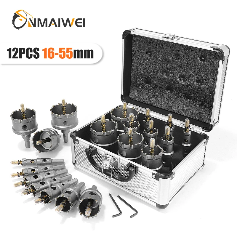 12pcs 16-55mm Drilling Crown For Stainless Steel TCT Hole Saw Set ...
