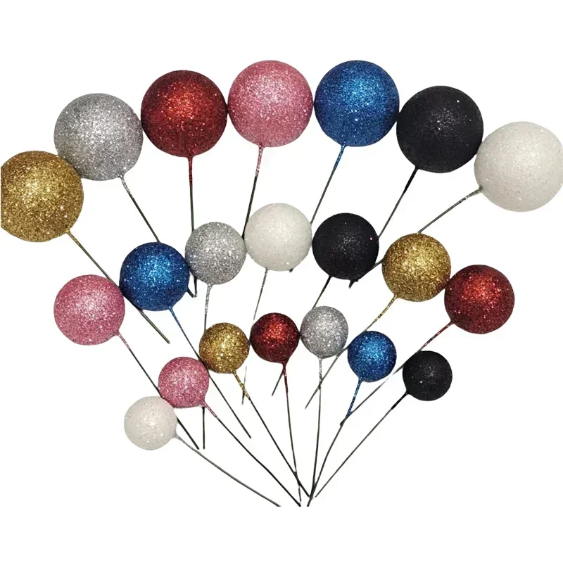 20pcs Glitter Balls Cake Decor Colorful Foam Ball Cupcake Topper Baby ...