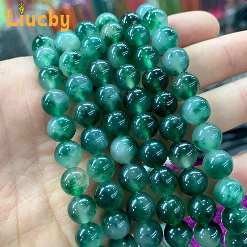 Natural Chinese Beads Moss Grass Green Chalcedony Jades Stone Round ...