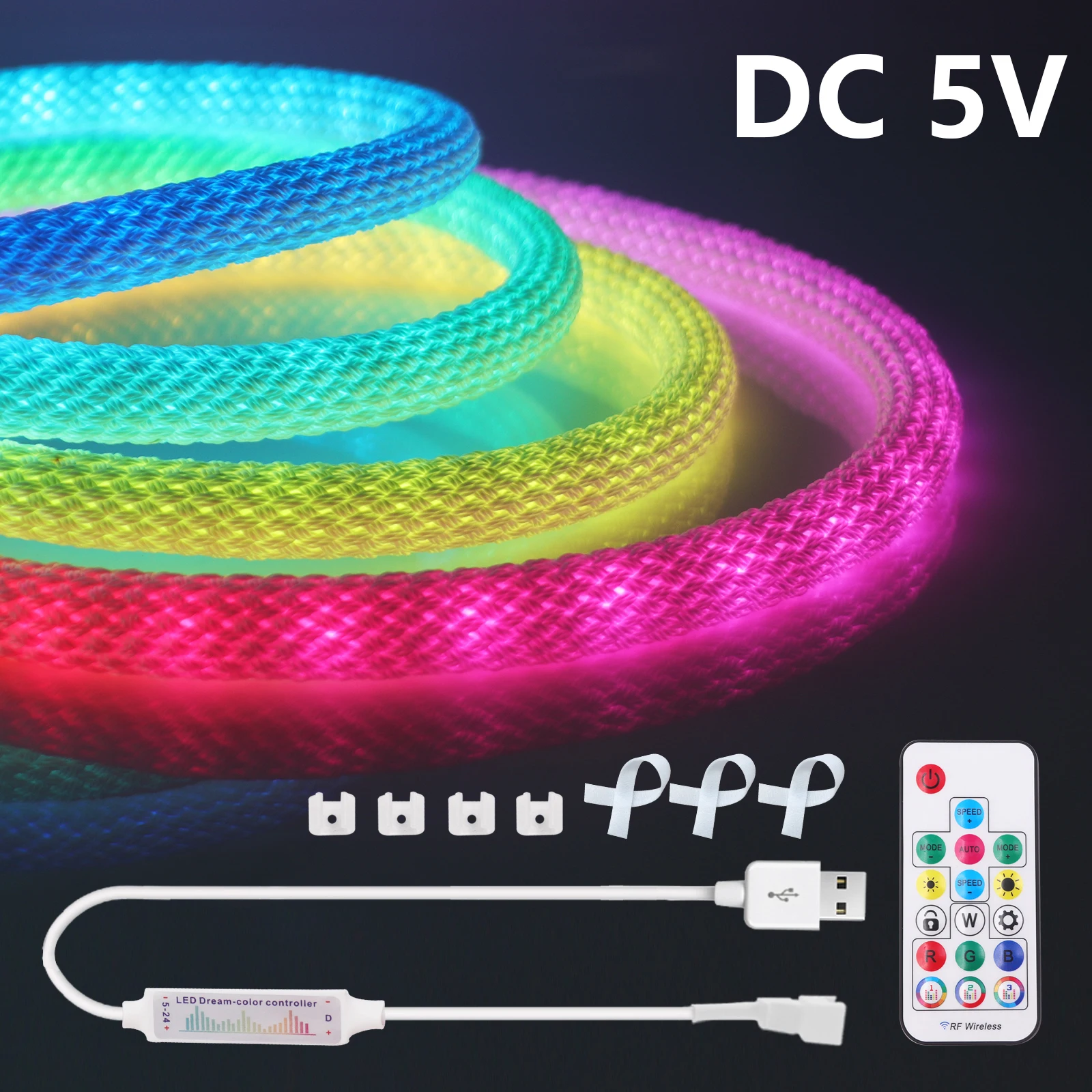 Neon-Light-Strip-5V-USB-LED-Light-Round-Reticulate-Shape-WS2812B ...