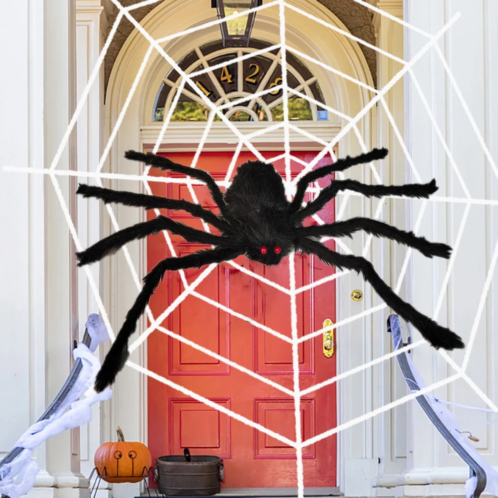 50-75Cm-Halloween-Giant-Spiders-Black-White-Plush-Spiders-Web-Halloween ...
