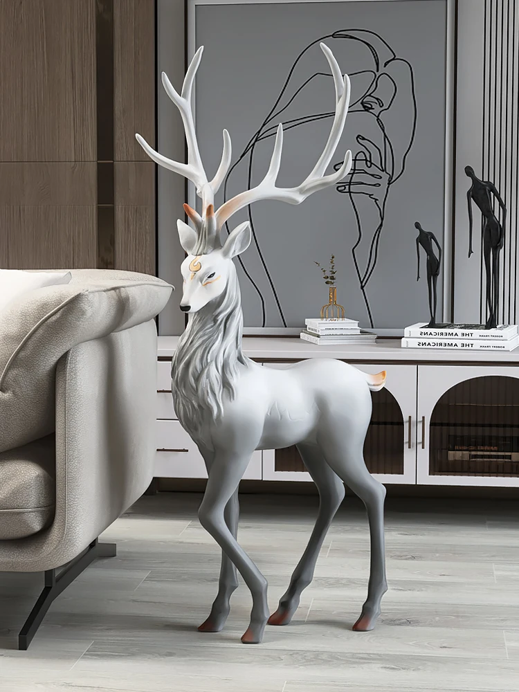Home-Decor-Deer-Statue-Floor-Decor-Living-Room-Elk-Large-Welcome ...