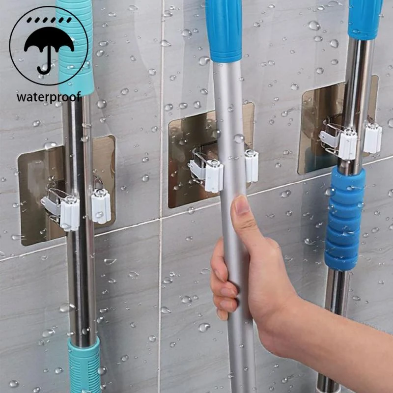 Kitchen Multi-Purpose Hooks Wall Mounted Mop Organizer Holder Rack Self Adhesive Broom Hanger ...