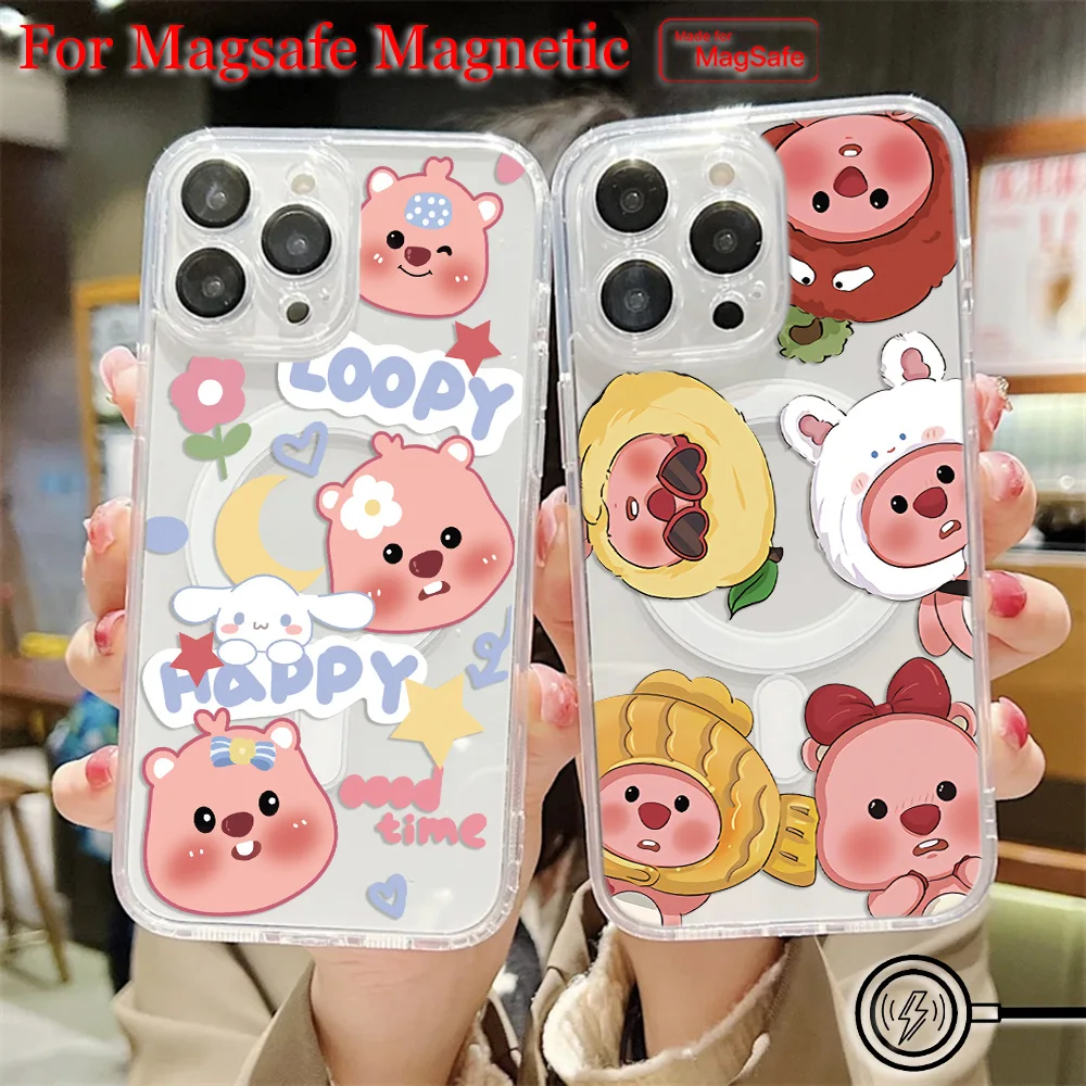 만화 Loopy Korea 뜨거운 인형 Magsafe 자기 전화 케이스 iPhone 16 15 14 13 12 11 8 7 ...