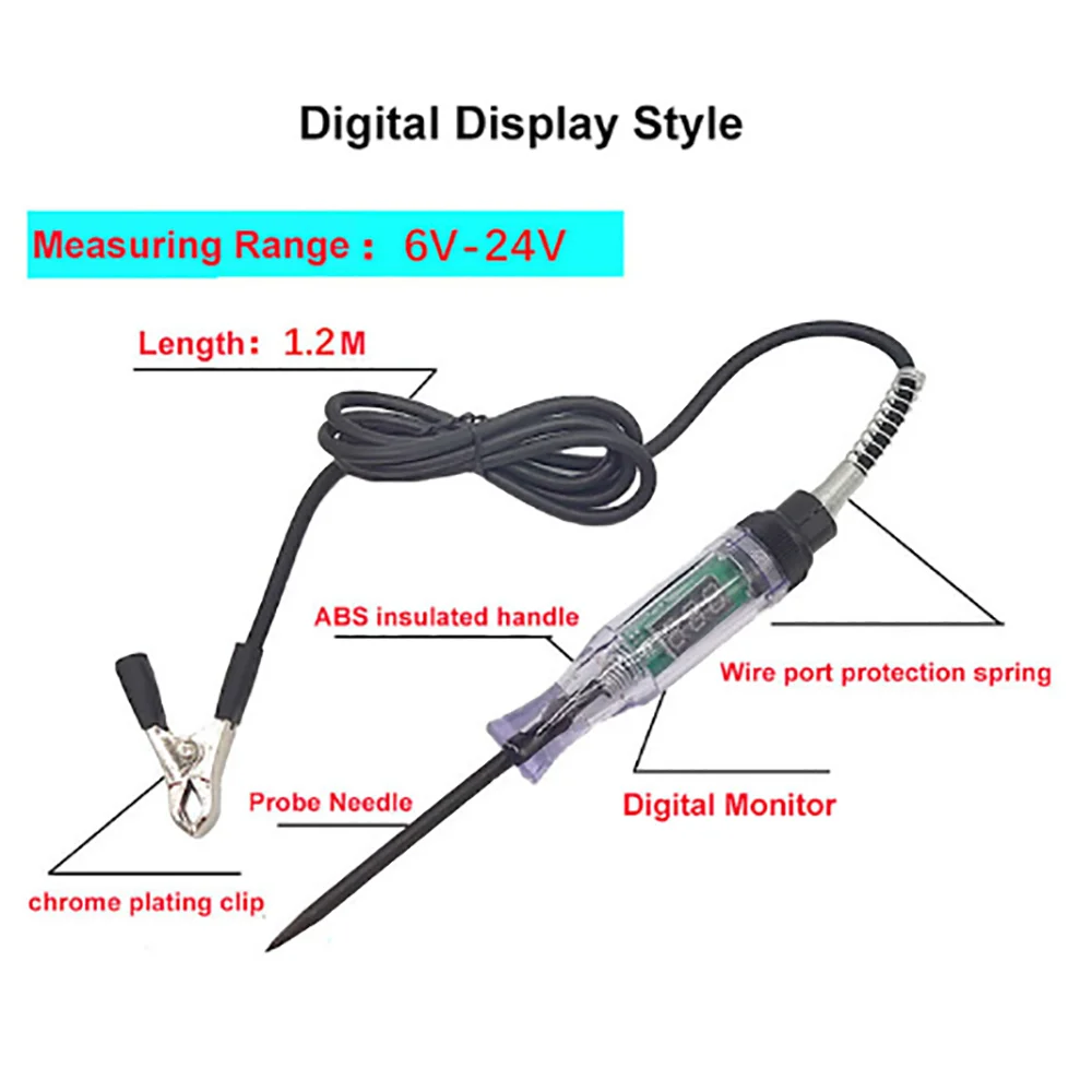 6V - 24V DC Car Truck Voltage Circuit Tester Digital Display Long Probe ...