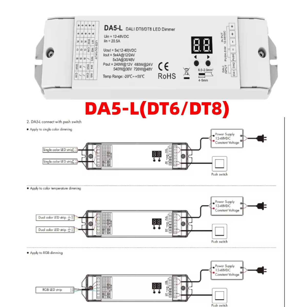 DC12V-48V-CV-DALI-LED-Dimmer-5-Channel-5CH-4A-24V-Controller-Constant ...
