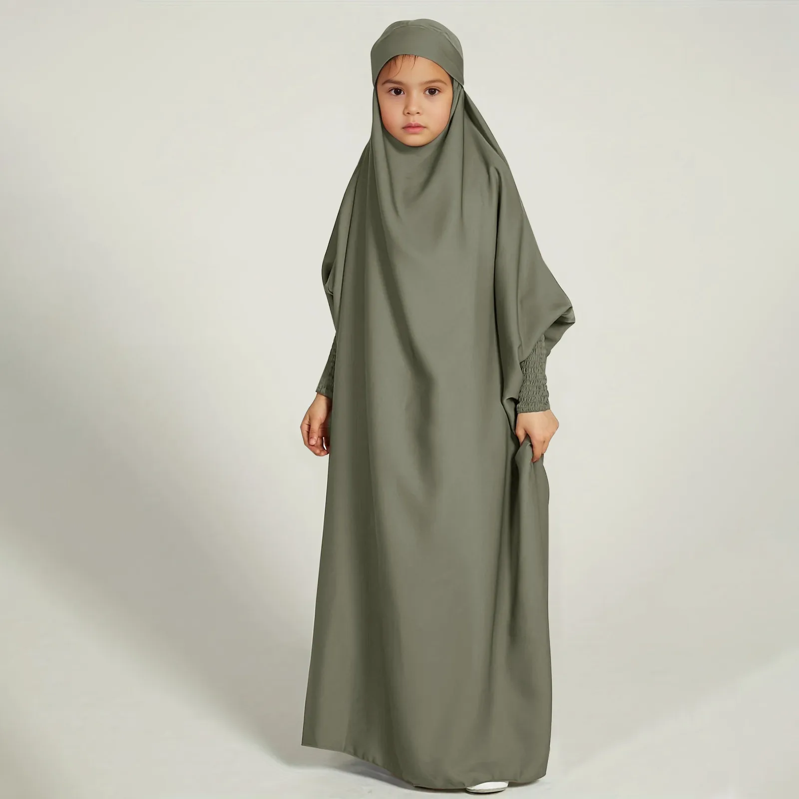 Ramadan-Muslim-Kids-Girls-Abaya-Robe-Solid-Color-Long-Kaftan-abaya ...