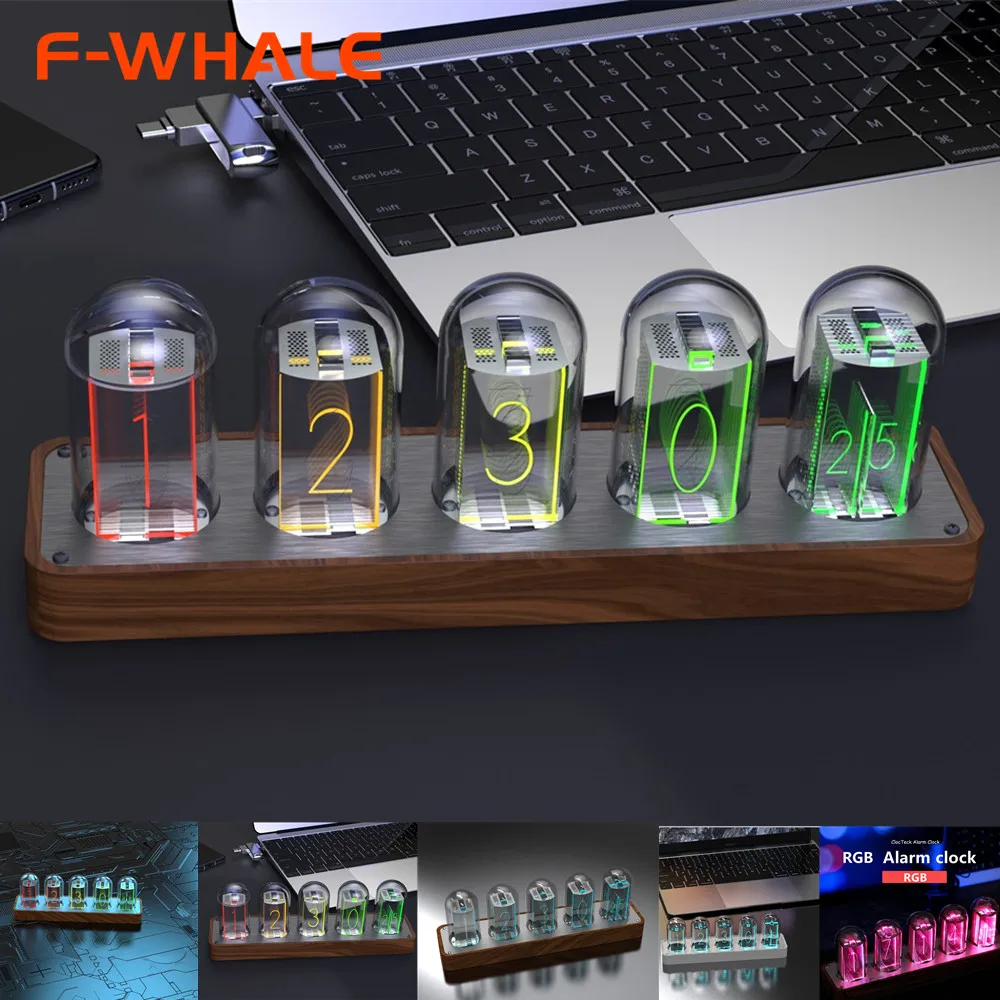 Nixie tüp saat Glow tüpler Analog saat yaratıcı Retro dijital RGB gece ...