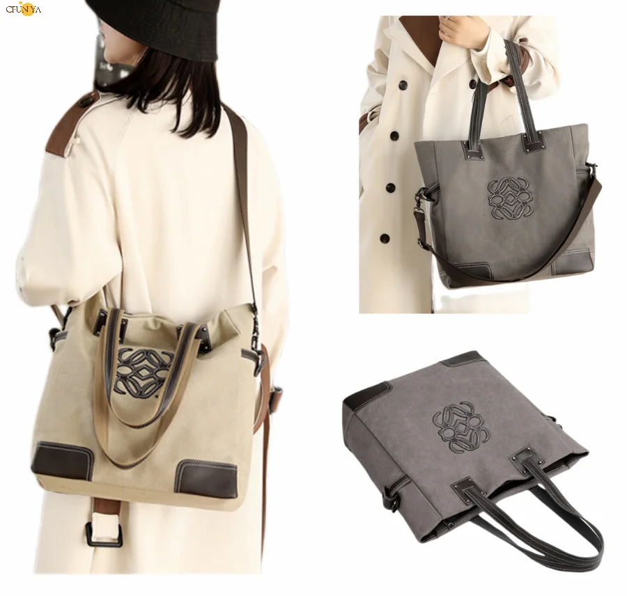 CFUN YA-Bolso de mano de lona para mujer, bandolera de hombro con asa ...