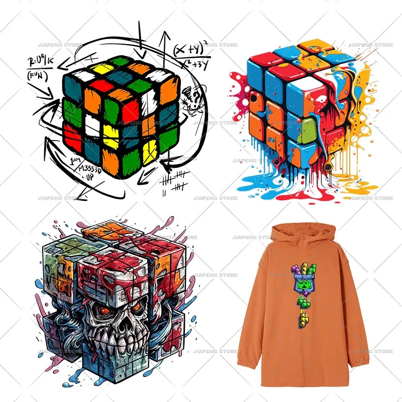Fashion Colorful Rubik's Cube Print Stickers Iron on Heat Transfers For ...