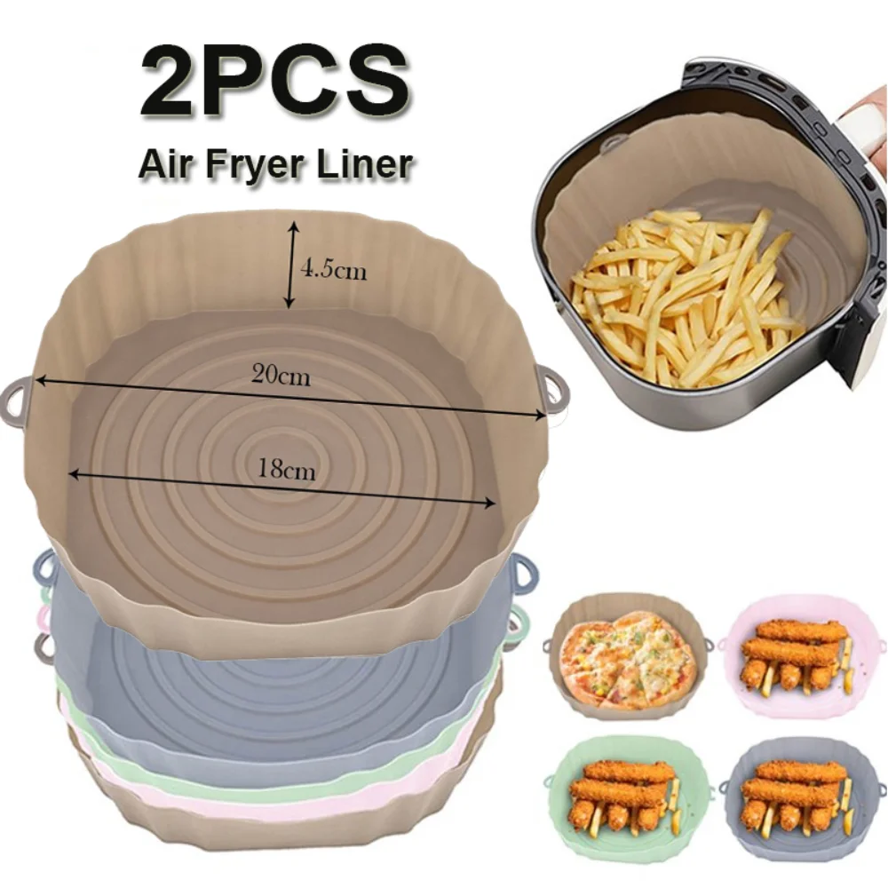 2Pcs Air Fryer Silicone Basket Silicone Mold Airfryer Oven Baking Tray ...