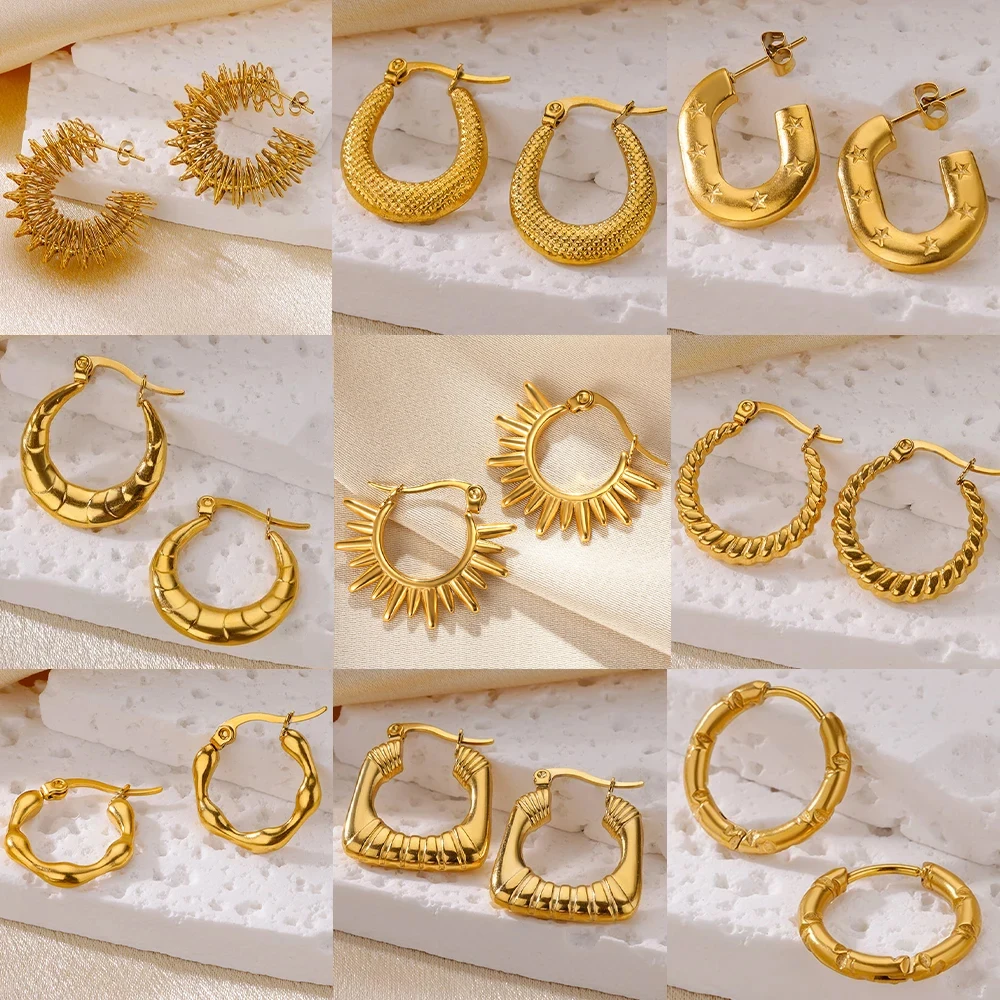 Trendy-Round-Stainless-Steel-Hoop-Earrings-for-Women-Simple-Gold-Color ...