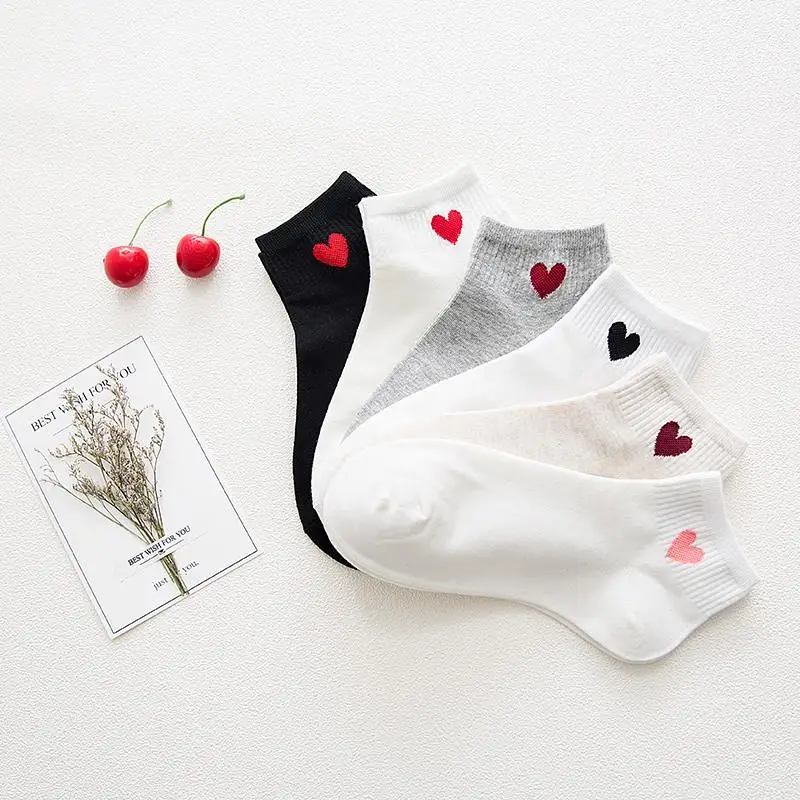 1 Pairs Women Short Socks Red Heart Cute College Fresh Female Socks ...