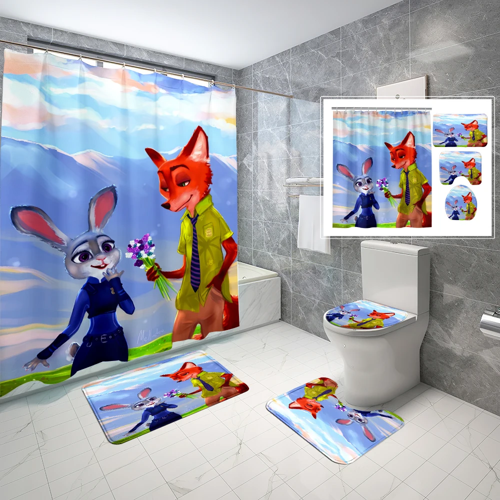 1-4Pcs-70-70inch-Zootopia-Cartoon-HD-Art-Waterproof-Shower-Curtain-Set ...