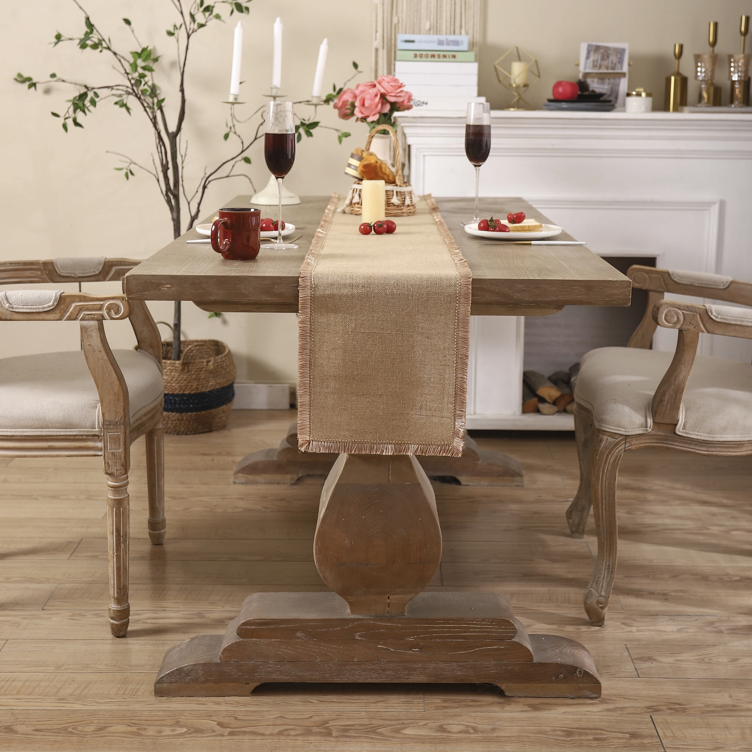 Simple-Opulence-Burlap-Linen-Boho-Macrame-Table-Runner-Coloured-Border ...