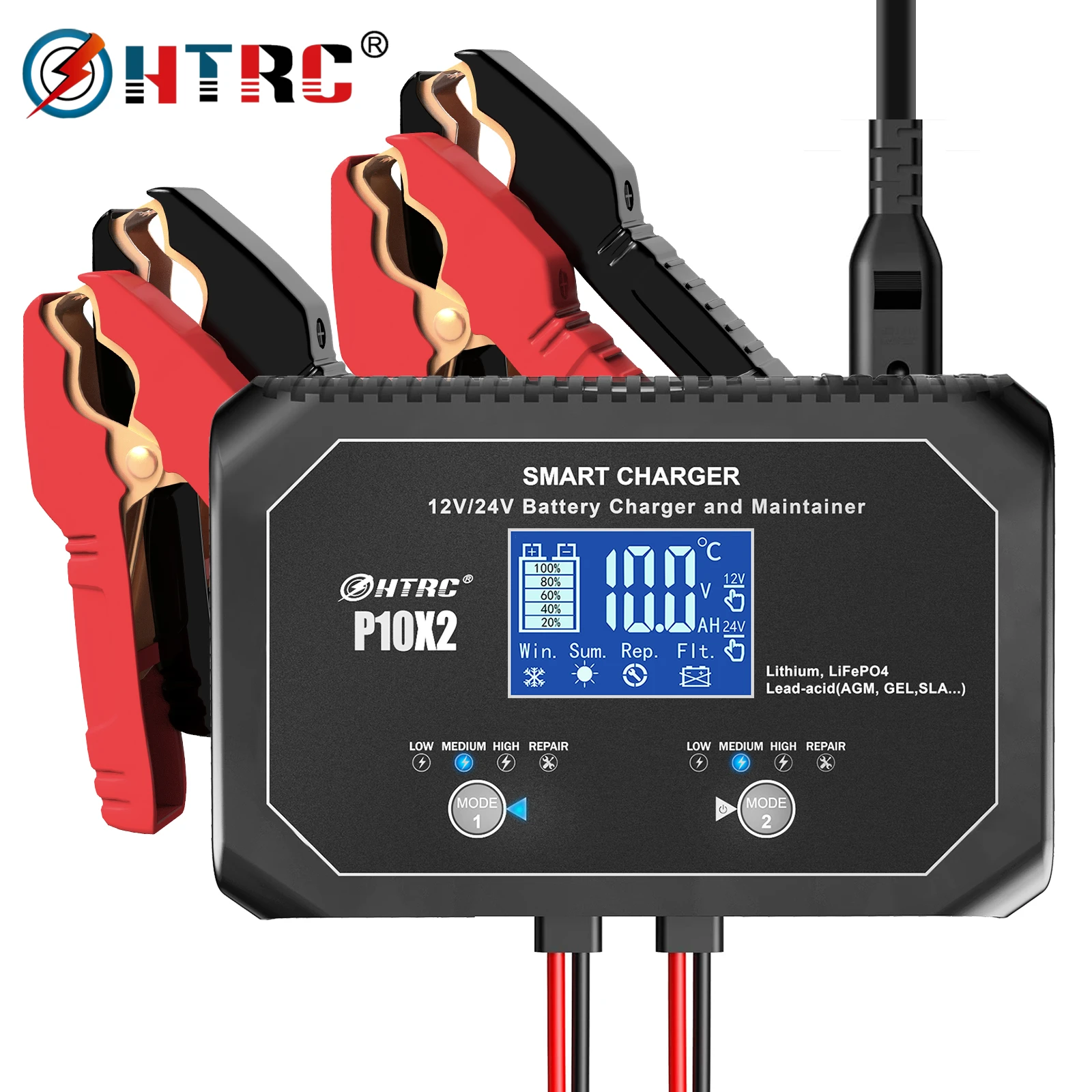 HTRC 10Ax2 12V 24V 듀얼 스마트 배터리 충전기, 전기 오토바이 Lifepo4 납산 AGM 젤 PB 리튬 자동차 ...
