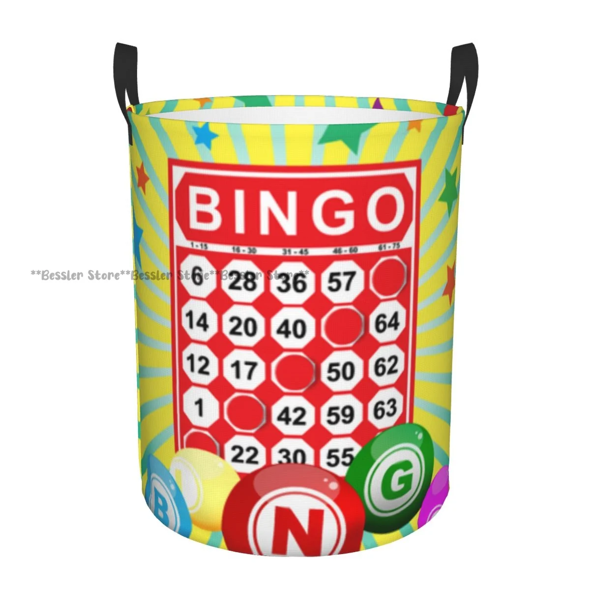 Folding-Laundry-Basket-Bingo-Card-And-Ball-Dirty-Clothes-Storage-Bucket ...