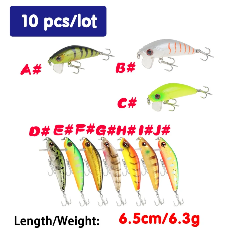10pcs/lot Fishing Lures Hard Bait 10color For Choose Minnow 6.5cm 6.3g Quality Professional ...