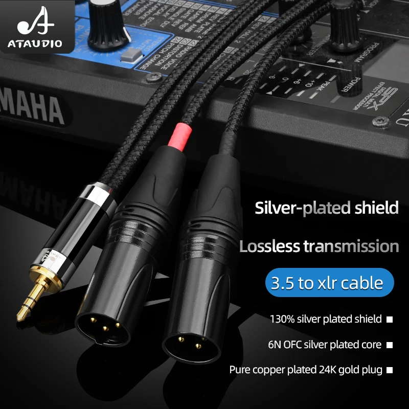 ATAUDIO Hifi 3.5mm to 2XLR Male Audio Cable High Quality 6N OFC Silver Plated Stereo 3.5 Jack to ...