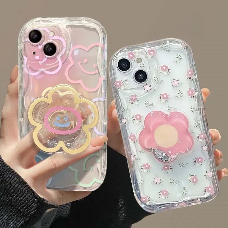 Pink Smile Flower Print Bracket Case for Xiaomi Redmi Note 13 Pro 5G ...