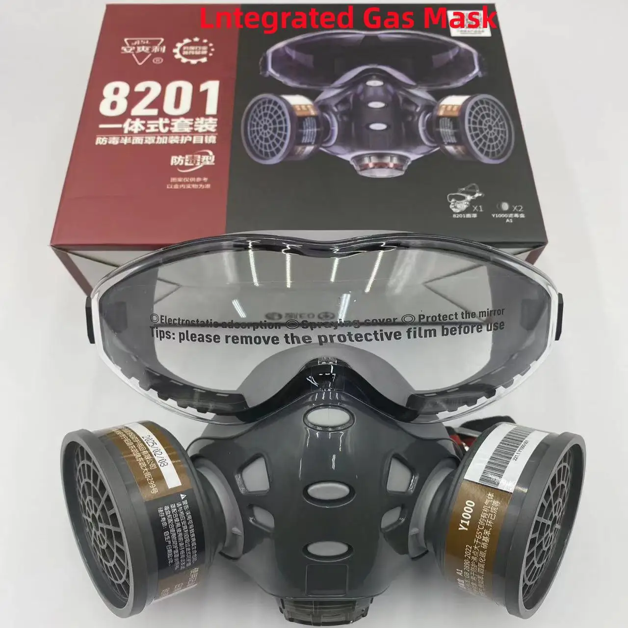 8201 Spray painting gas mask respirator suit double carbon filter spray ...