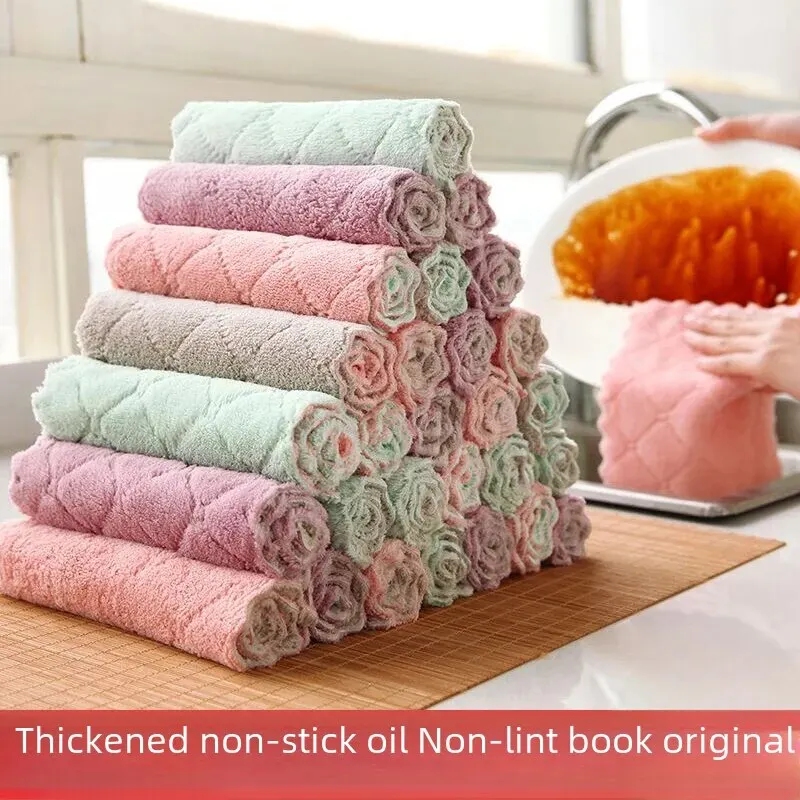 10-pack Thickened Kitchen Home Use Coral Fleece Dishwashing Cloth Non ...