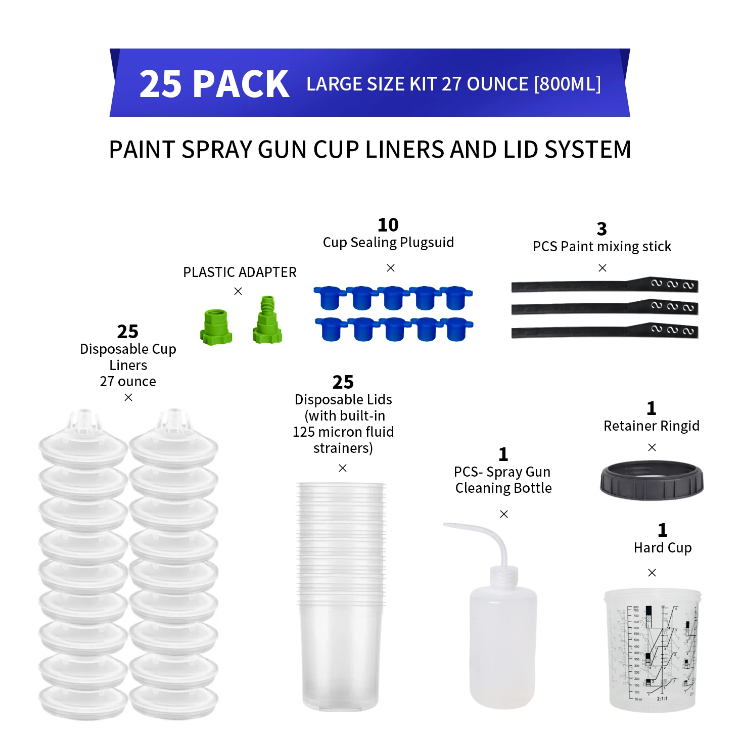 25Pcs Spray Gun Paint Mixing Cup H/O Quick Cup Spray Gun Tank 200/400 ...
