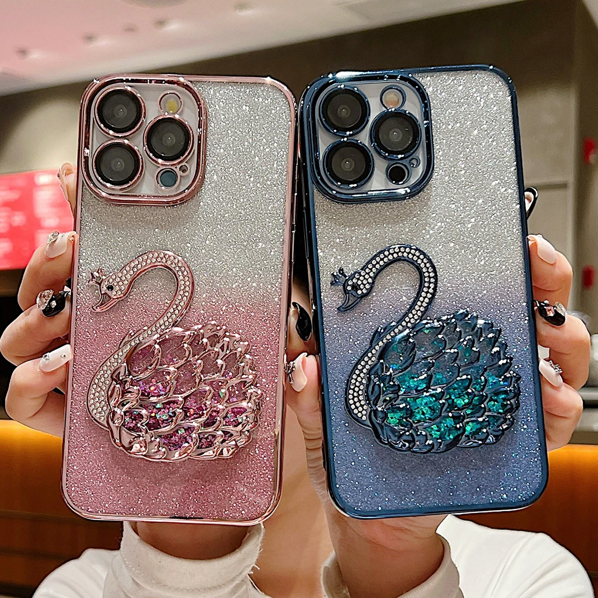 Bling-Quicksand-Swan-Shiny-Phone-Case-for-iPhone-12-13-14-Pro-Max-15 ...