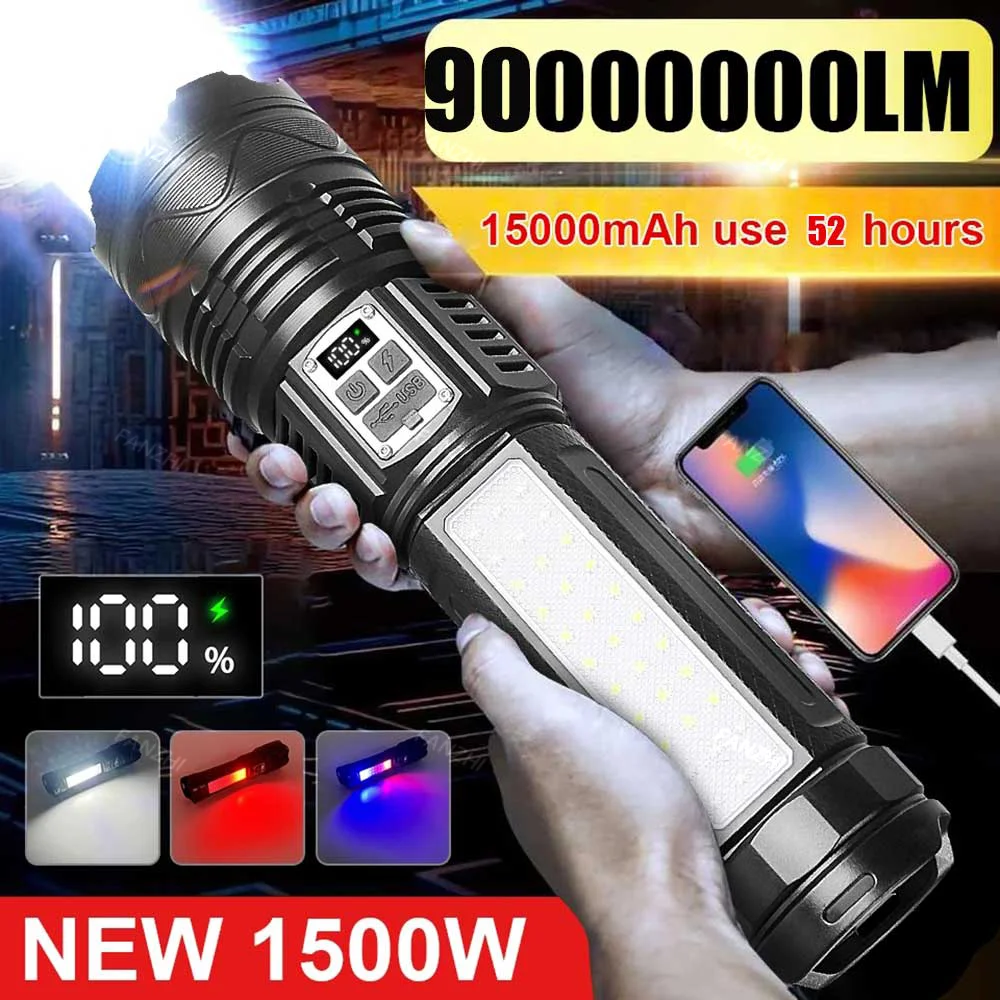 New-90000000LM-High-Power-Rechargeable-Led-Flashlight-Lighting-Built-in ...