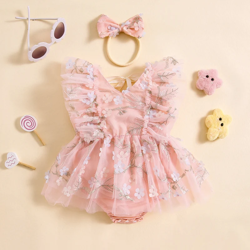 Princess-3D-Floral-Baby-Girls-Rompers-Dress-Party-Kids-Clothes-Mesh ...