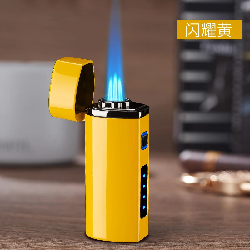 금속 Usb 트리플 토치 트랜섬 Led 제트 시가 라이터 터보 방풍 시가 라이터 흡연 액세서리 남성용 선물