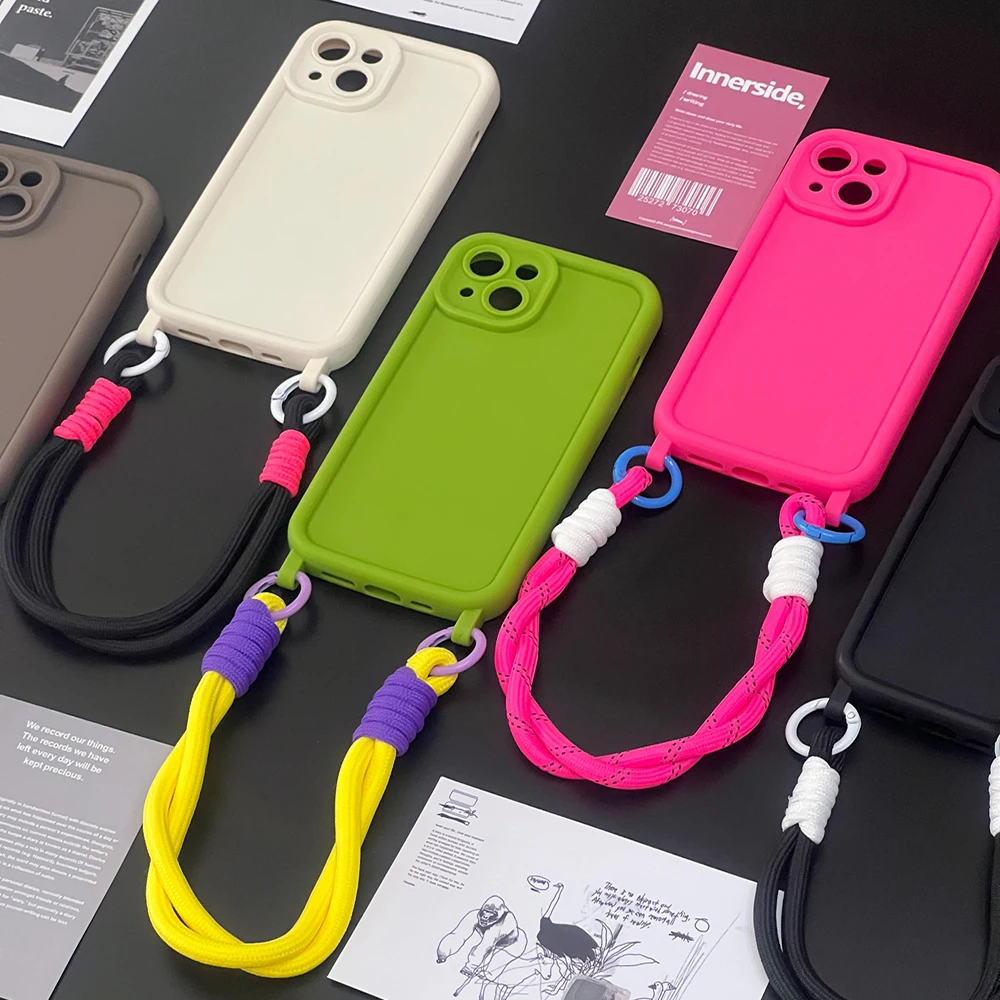 Fashion-Korea-Lanyard-Bracelet-Silicone-Phone-Case-For-iPhone-15-14-13 ...