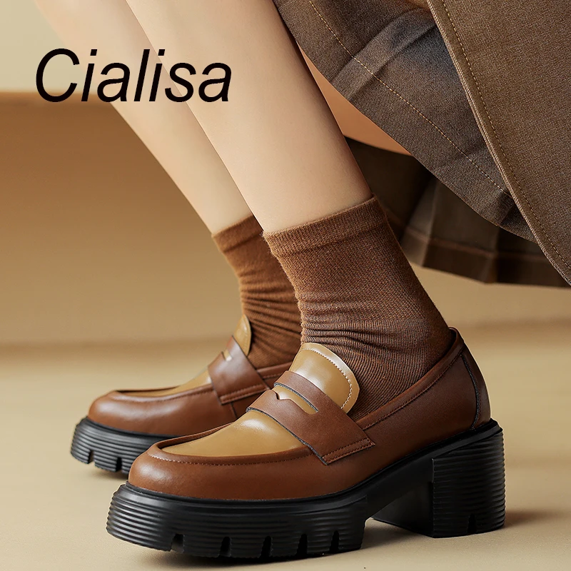 Cialisa-Casual-Platform-Loafers-2024-Spring-New-Round-Toe-Brown-Genuine ...