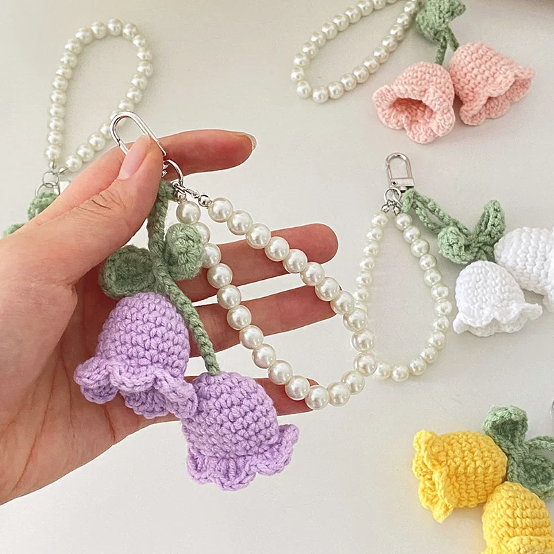 New-Handmade-Flower-Knitted-Keychain-Keyring-Women-Crocheted-Wool ...