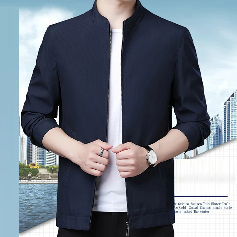 Stand Collar Loose Casual Men's Jacket Solid Color Spring Social ...