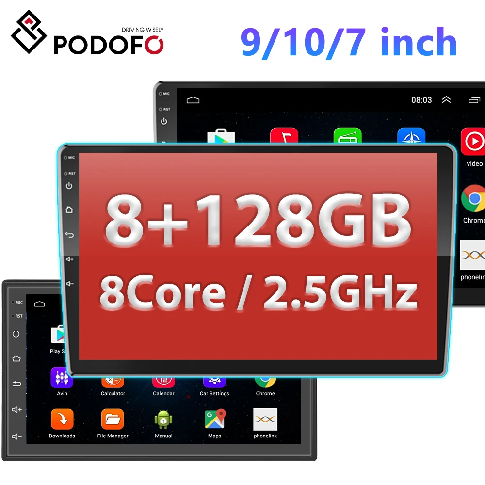 Podofo 8g 128g 2din Car Android Radio Multimedia Player 7/9/10" Gps For Toyota Volkswagen ...