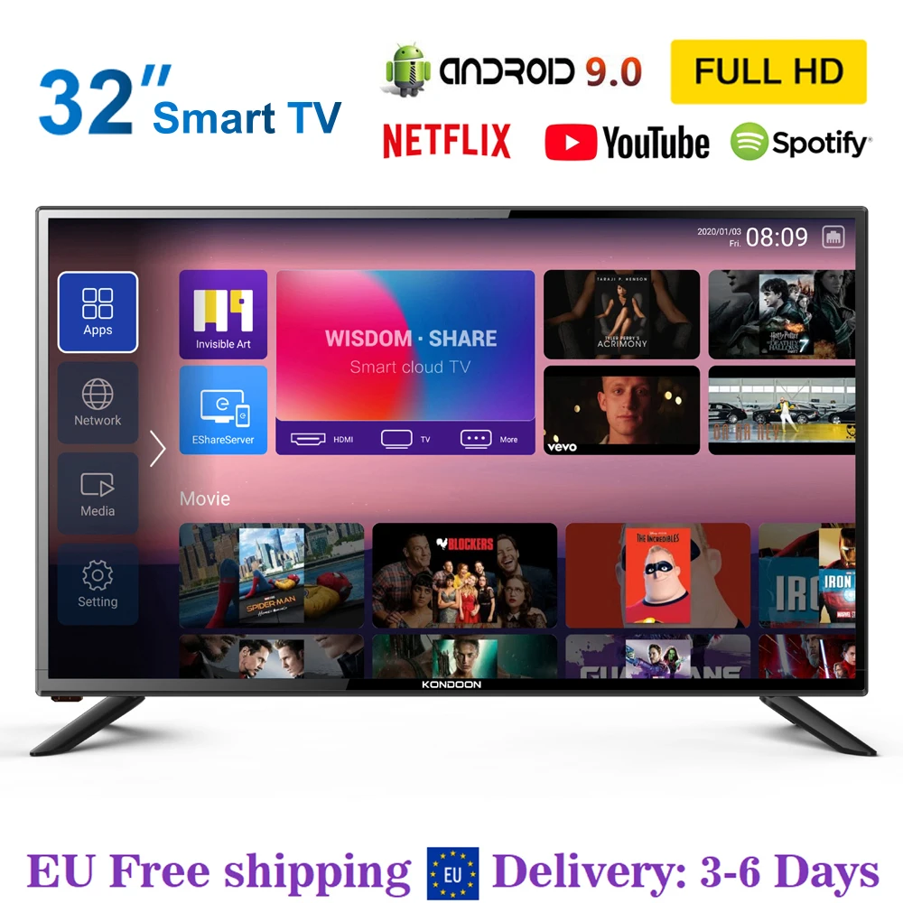 Kondoon smart tv 32 Polegada led android 9.0 tv hd wifi 81cm tvs 31 ...