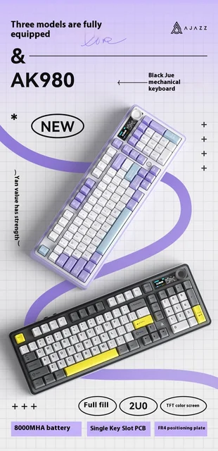 Ekran Klavyesi Orijinal AJAZZ AK980 Mekanik Klavye Kablosuz Üç Modlu