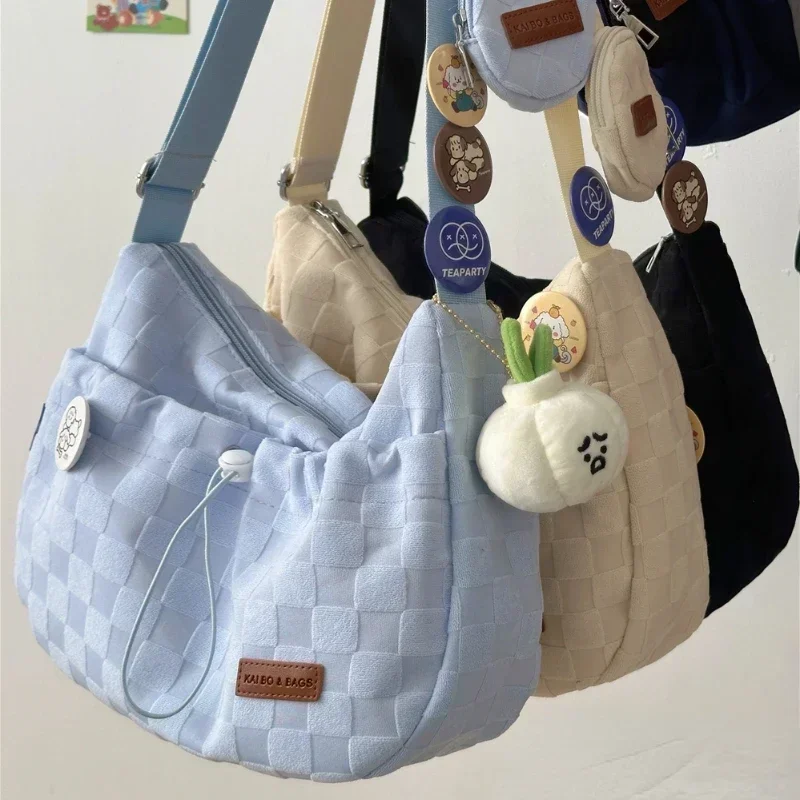 Xiuya Harajuku Style College Crossbody Bag Solid Color Plaid Print ...