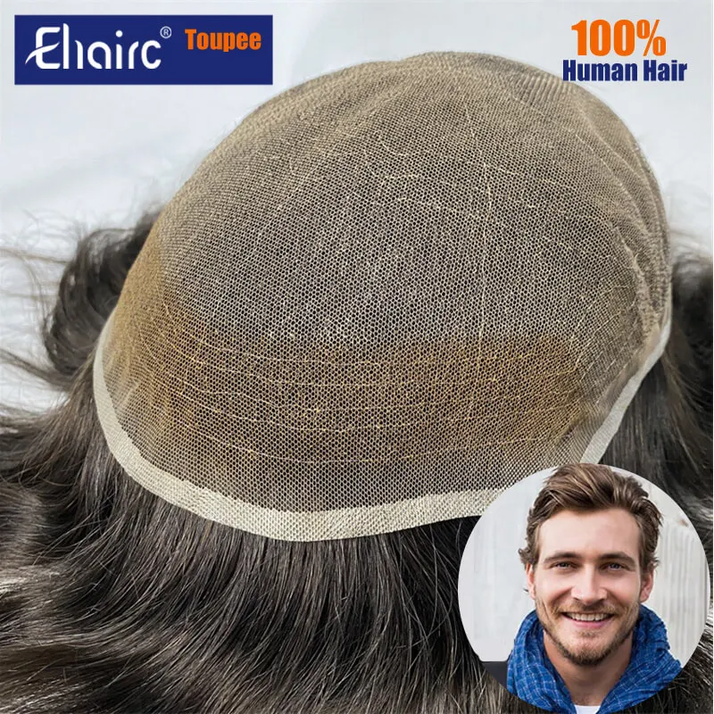 Full Swiss Lace Base Men Toupee 100% Density Male Hair Prothesis Men's ...