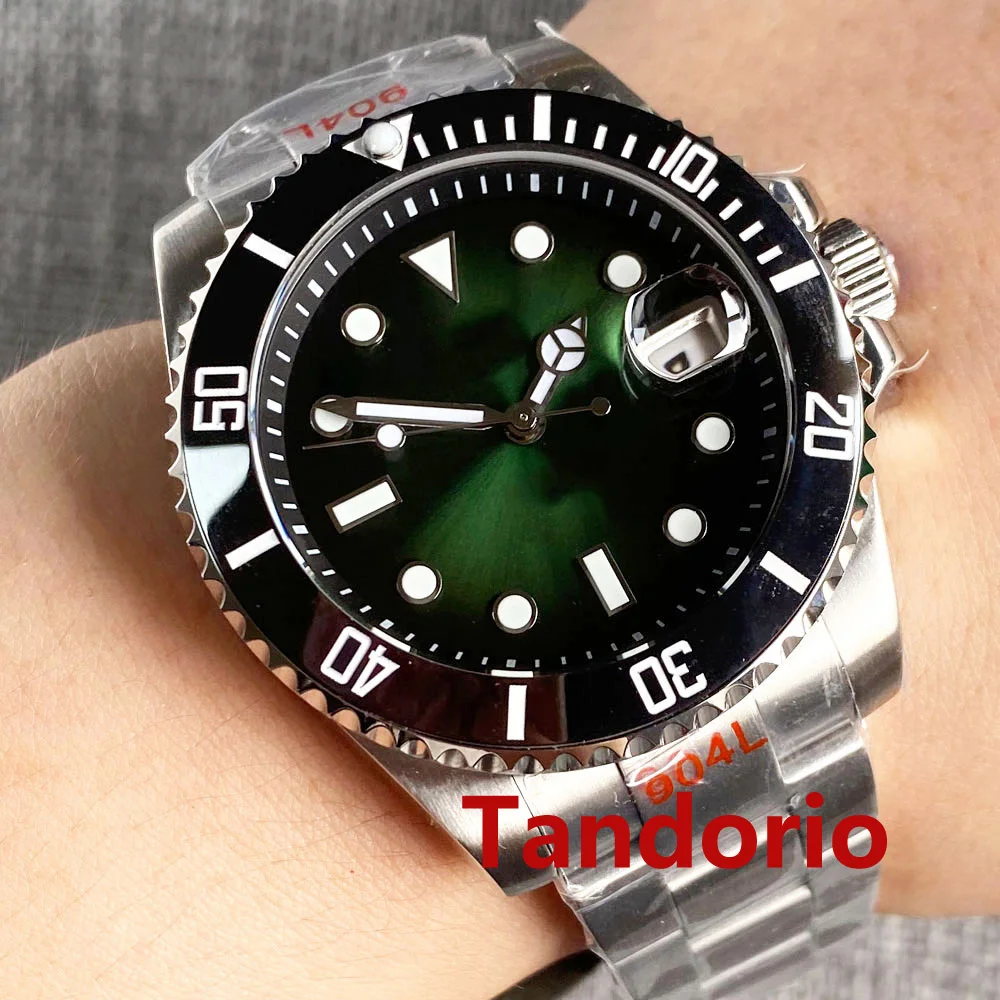40mm Tandorio NH35A Men Watch Sunburst Red/Blue/Green Sapphire Crystal ...
