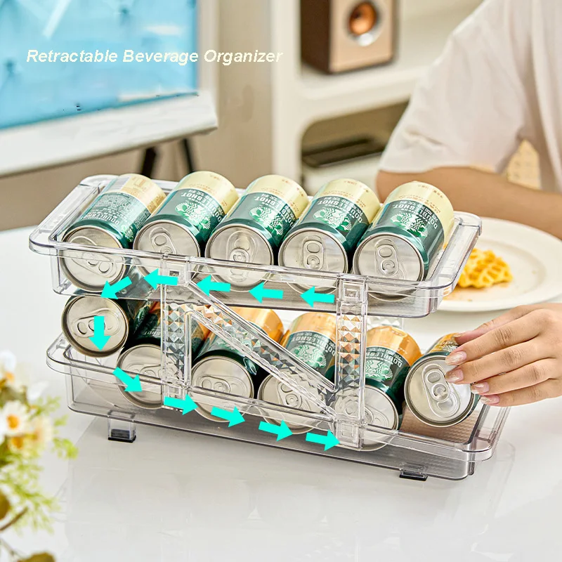Fridge-Beverage-Rack-Retractable-Beer-Soda-Cans-Organizer-Double-Layers ...
