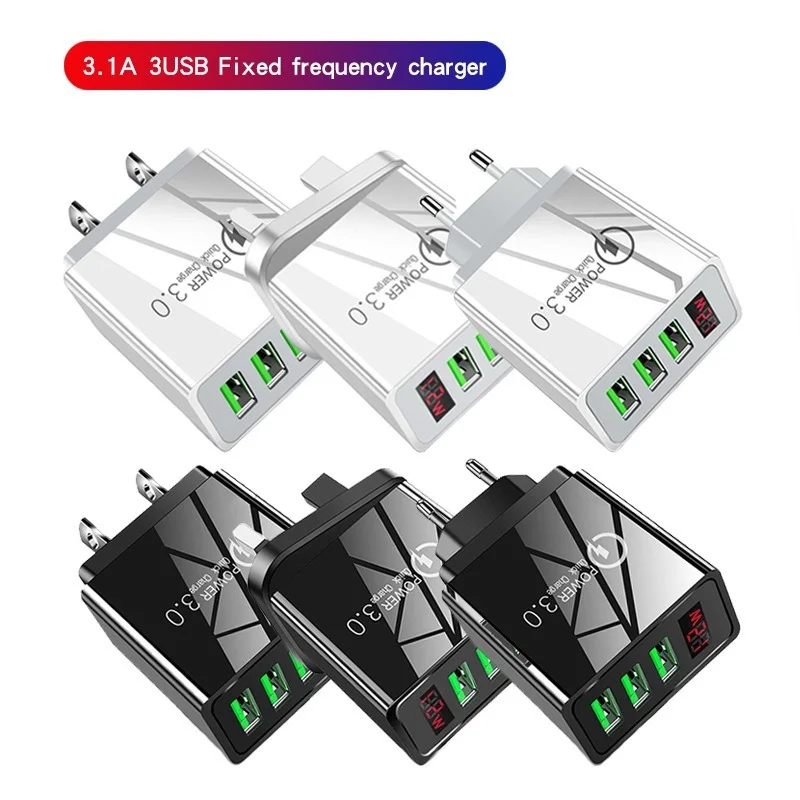 5v 3.1a 100-220v 3usb Digital Display Fast Charging Usb Smart Phone Quick Charger Plug 3.0 Over ...