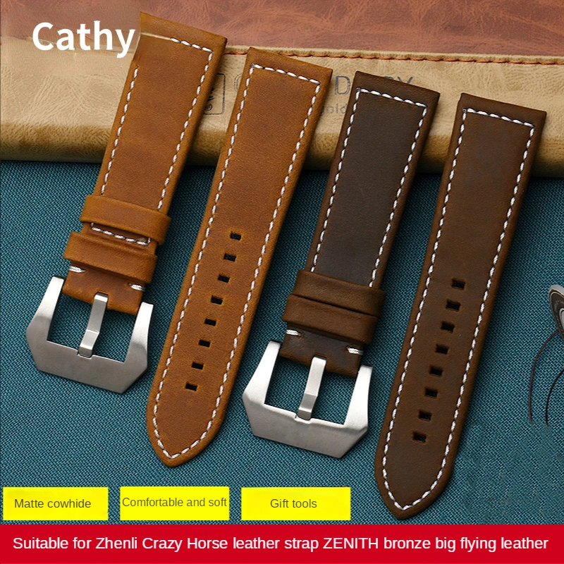 Genuine Leather Watch Band For Zenith Bronze Dafei Leather Watch Strap ...