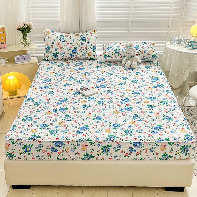 Flower-Printed-Mattress-Protector-Quilted-Thickened-Mattress-Dustproof ...